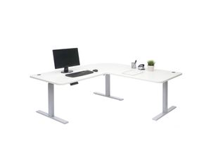 4057651256573 - Eck-Schreibtisch MCW-D40 Bürotisch Computertisch elektrisch höhenverstellbar 178x178cm 84kg MVG ~ weiß grau