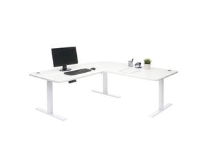 4057651434421 - Eck-Schreibtisch MCW-D40 Bürotisch Computertisch elektrisch höhenverstellbar 178x178cm 84kg MVG ~ weiß weiß