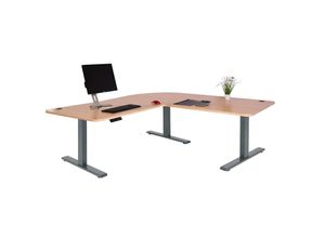 4057651509648 - Eck-Schreibtisch MCW-D40 Computertisch elektrisch höhenverstellbar 178x178cm 84kg MVG ~ hellbraun anthrazit-grau