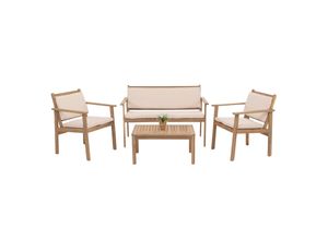 4057651726922 - Garten-Garnitur MCW-O19 Lounge-Set Sitzgruppe Bank Sessel Tisch Holz Akazie MVG Stoff Textil (180g m²) ~ Kissen beige