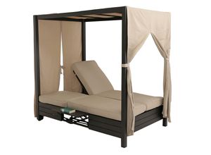4057651710846 - Aluminium Lounge-Gartenliege MCW-O18 XL Sonnenliege Bali-Liege Öko-Tex 10cm-Polster 193x126x204cm schwarz Kissen creme