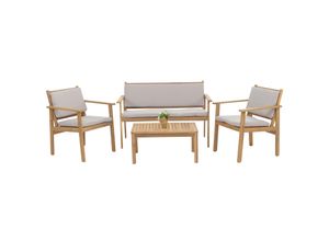 4057651726977 - Garten-Garnitur MCW-O19 Lounge-Set Sitzgruppe Bank Sessel Tisch Holz Akazie MVG Stoff Textil (180g m²) ~ Kissen grau