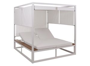 4057651711492 - Aluminium Lounge-Gartenliege MCW-M63b XL Sonnenliege Bali-Liege Daybed 10cm-Polster ~ weiß Polster creme
