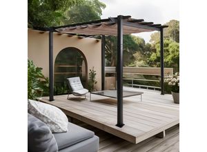 4057651847993 - Aluminium Pergola MCW-N93 Gartenpavillon Pavillon Garten stabiles 8cm-Gestell Schiebedach UV50+ 3x3m ~ taupe