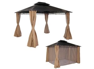 4057651815091 - Hardtop Pergola MCW-M81 Pavillon Aluminium Dachstreben 7cm-Stahlgestell mit Seitenwand und Moskitonetz 36x3m ~ creme
