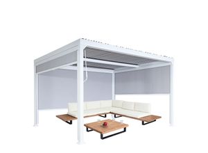 4057651825571 - Alu Pergola MCW-L41 mit 3x Seitenwand Lamellen-Pavillon stabiles 8cm-Metall-Gestell 3x37m ~ weiß
