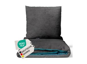 4255636630091 - NYVI Winter Bettwäsche Set DreamScience Cashmere Touch - Kuschelweich & Wärmend - Mit Reißverschluss Größe135x200 + 80x80 cm Farbeanthrazit petrol