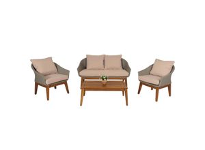 4057651641249 - Gartengarnitur MCW-N37 Garten- Lounge-Set Sofa Sitzgruppe Poly-Rattan Holz Akazie ~ grau Kissen beige