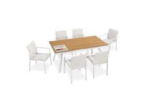 4262437183947 - Premium Gartenmöbel Set Maui - Tisch mit 6 Stühlen & Kissen - Alu & Polywood - Beige