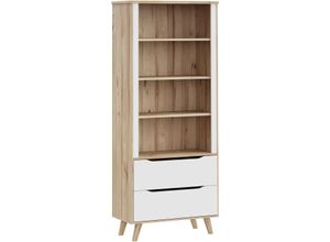 5904767039844 - Wandregal Vankka Regal 2 Schubkästen planked eiche B847cm H2015cm T42cm Spanplatte Regale Regal Holzfüße Einlegeböden variabel 2 Schubkästen