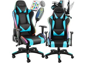 4061173262097 - tectake® Gamingstuhl ergonomische Form mit verstellbarer Rückenlehne Kunstlederbezug abnehmbarer Nacken- und Lendenkissen dicke Polsterung Belastbarkeit 120 kg