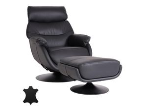 4057651549286 - Relaxsessel mit Hocker MCW-K99 Fernsehsessel Sessel Wippfunktion drehbar Metall Echtleder Kunstleder ~ schwarz