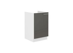 4262354975229 - Spülenschrank 50 Lara Grau Hochglanz + Weiß matt Küchenzeile Küchenblock Küche