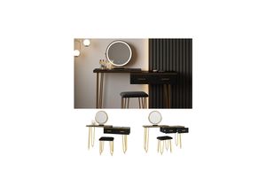 4066731259267 - Schminktisch Zoey 120x37cm Schwarz Frisiertisch mit LED-Spiegel & Hocker