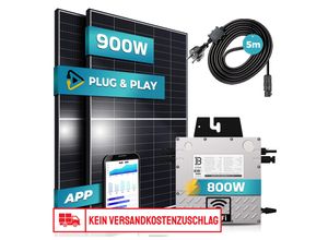 4255656232046 - SUNNIVA® Balkonkraftwerk Black Frame 900 800W Solaranlage mit 800W Beny Micro Wechselrichter mit WIFI upgradebar drosselbar 2x450W Solarmodule 5m Anschlusskabel Solarkabel PhotovoltaikanlagePV