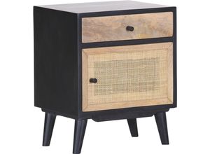 4061915119757 - Kommode Linus schwarz (schwarz natur) B45cm H55cm T37cm Massivholz Sideboards mit Rattangeflecht