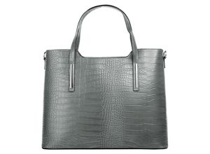 4260543042295 - Henkeltasche CLUTY Damen Gr B H T 37cm x 29cm x 16cm onesize grau Leder Reptilienprägung Taschen echt Leder Made in Italy