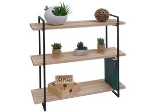 4057651580951 - Wandregal MCW-K78 Hängeregal Schweberegal 3 Regalböden Massiv-Holz Industrial 60x60x18cm ~ natur Metall schwarz