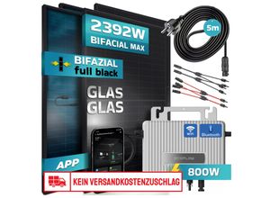 4255656236044 - SUNNIVA® Balkonkraftwerk FULL BLACK BIFACIAL GLAS GLAS 2392W 800W Solaranlage mit 800W Ecoflow Stream Micro Wechselrichter Wifi Bluetooth upgradebar drosselbar 4x460W Bifaziale Solarmodule 5m Kabel