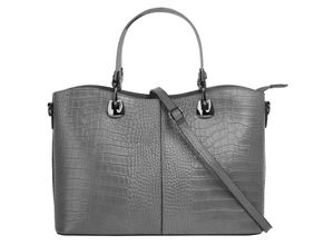 4260543049485 - Henkeltasche CLUTY Damen Gr B H T 32cm x 22cm x 11cm onesize grau Leder Reptilienprägung Taschen echt Leder Made in Italy