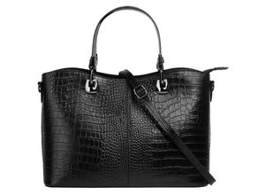 4260543049454 - Henkeltasche CLUTY Damen Gr B H T 32cm x 22cm x 11cm onesize schwarz Leder Reptilienprägung Taschen echt Leder Made in Italy