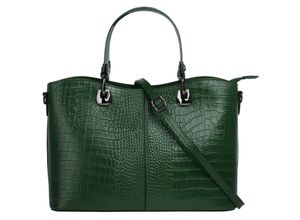 4260543049560 - Henkeltasche CLUTY Damen Gr B H T 32cm x 22cm x 11cm onesize grün (dunkelgrün) Leder Reptilienprägung Taschen echt Leder Made in Italy