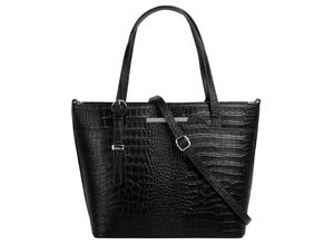4260543054564 - Henkeltasche CLUTY Damen Gr B H T 35cm x 28cm x 12cm onesize schwarz Leder Reptilienprägung Taschen echt Leder Made in Italy