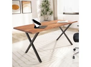 4251757721656 - Schreibtisch 120 cm Akazie Massivholz Bürotisch Computertisch Baumkante
