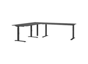 4005949789616 - Eckschreibtisch Porto mechanisch höheneinstellbar C-Fuß inkl Ansatztisch mit Stützfuß B 1200 1600 x T 2200 x H 680-910 mm graphit schwarz