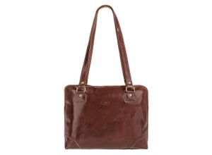 4262427393103 - Henkeltasche PIKÉ Damen Gr B H T 40cm x 30cm x 8cm onesize braun Leder beschichtet glänzend Taschen echt Leder Made in Italy