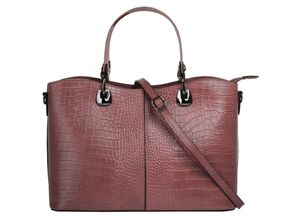 4260543049522 - Henkeltasche CLUTY Damen Gr B H T 32cm x 22cm x 11cm onesize rosa (alt rosa) Leder Reptilienprägung Taschen echt Leder Made in Italy