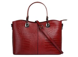 4260543049591 - Henkeltasche CLUTY Damen Gr B H T 32cm x 22cm x 11cm onesize rot (dunkelrot) Leder Reptilienprägung Taschen echt Leder Made in Italy