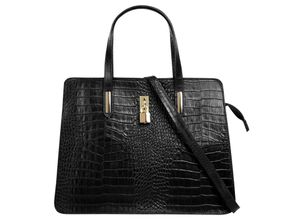 4260543053468 - Henkeltasche CLUTY Damen Gr B H T 36cm x 28cm x 8cm onesize schwarz Leder Reptilienprägung Taschen echt Leder Made in Italy