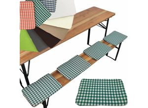 4255636628241 - NYVI Bierbank Sitzkissen 36x25 cm NYVIGala 4er Set - Komfortable Sitzpolster für Bierbänke - Bierbankkissen mit elastischer Klettband Befestigung FarbeGrün Kariert