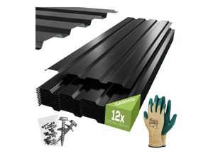 4068645000485 - GARMIO® Profilblech Trapezblech Amalfi 129 Set 12 Stück Dachblech 129x45 cm verzinkter Stahl schwarz