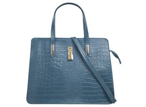 4260543053420 - Henkeltasche CLUTY Damen Gr B H T 36cm x 28cm x 8cm onesize blau Leder Reptilienprägung Taschen echt Leder Made in Italy