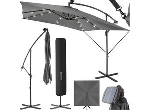 4061173256096 - tectake® Rechteckiger Sonnenschirm - Mit Solar-LED-Beleuchtung - Inkl Schutzhülle - Schwebender Sonnenschirm - Sonnenschutz Terrasse Garten - Balkon Sonnenschirm - Großer Sonnenschirm - 250x300cm - Grau