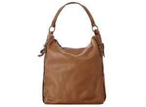 4260543034122 - Umhängetasche CLUTY Damen Gr B H T 33cm x 30cm x 14cm onesize braun (cognac) Leder Strukturmuster Taschen echt Leder Made in Italy