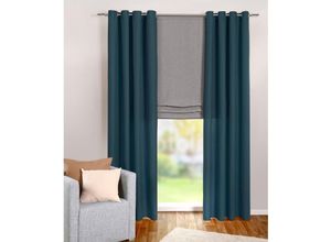 4005385832389 - Vorhang WECKBRODT Vito Gr 1 blau (dunkelpetrol) B140cm H245cm Satin Polyester Gardinen Ösenschal Gardine blickdicht Microvelour Unifarben Store
