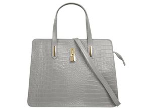 4260543053413 - Henkeltasche CLUTY Damen Gr B H T 36cm x 28cm x 8cm onesize grau Leder Reptilienprägung Taschen echt Leder Made in Italy