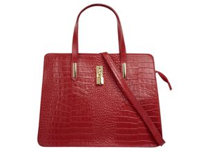 4260543053444 - Henkeltasche CLUTY Damen Gr B H T 36cm x 28cm x 8cm onesize rot Leder Reptilienprägung Taschen echt Leder Made in Italy