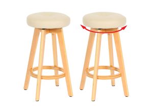 4057651625010 - 2er-Set Barhocker Boras Barstuhl Tresenhocker Holz Kunstleder drehbar ~ creme helle Beine