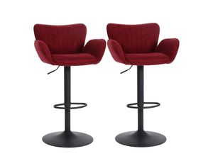 4057651810546 - 2er-Set Barhocker MCW-M67 Barstuhl mit Armlehne Fußablage drehbar Stoff Textil Eisen MVG ~ bordeaux Fuß schwarz