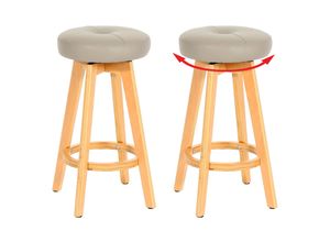 4057651624983 - 2er-Set Barhocker Boras Barstuhl Tresenhocker Holz Kunstleder drehbar ~ taupe helle Beine