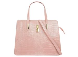 4260543053512 - Henkeltasche CLUTY Damen Gr B H T 36cm x 28cm x 8cm onesize rosa Leder Reptilienprägung Taschen echt Leder Made in Italy