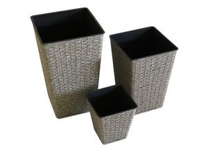 4052304262215 - Kynast Pflanztopf 3er Set eckig 20 35 45 cm Polyrattan grau wetterfest