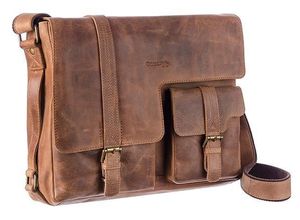 4036266291506 - Messenger Bag GREENLAND NATURE Montenegro Damen Gr B H T 40cm x 30cm x 10cm braun (dunkelbraun) Rindsleder unifarben vintage Taschen aus Rindsleder mit Laptopfach