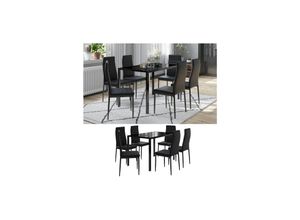 4066731338740 - Grand Metall moderne Essgruppe mit Esszimmertisch und 6 Essstühle Schwarz