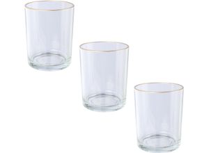 4064118994596 - Teelichthalter CREATIV DECO Weihnachtsdeko Kerzenhalter Gr H 1250 cm farblos (transparent) Windlichter Laternen mit zartem goldfarbenen Rand