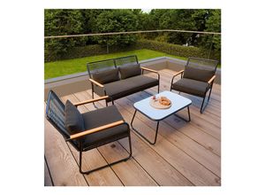 4068645000409 - GARMIO® Sitzgruppe Polyrattan Gartenmöbel Set 4-teilig Balkonmöbel mit Sitzbank und Stühlen inkl Glastisch Gartenlounge für 4 Personen